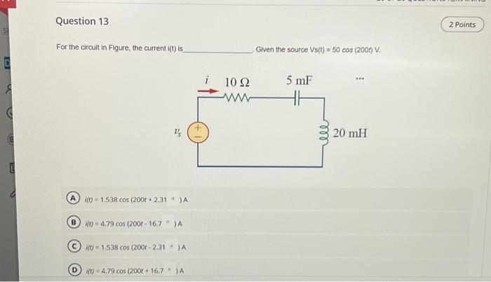 Solved For the circuit in Figure, the current \\( i(t) \\) | Chegg.com