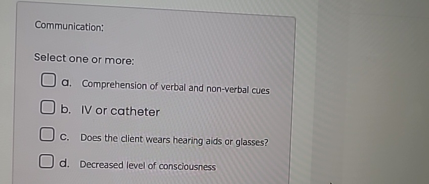 Solved Communication:Select one or more:a. ﻿Comprehension of | Chegg.com