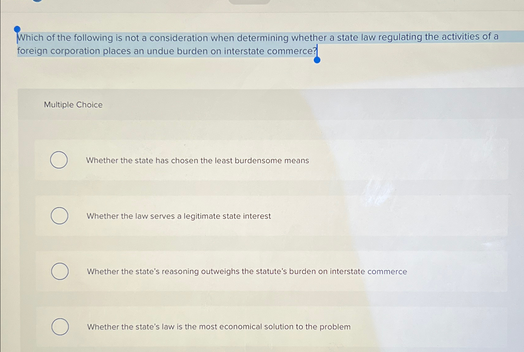 Solved Which of the following is not a consideration when | Chegg.com