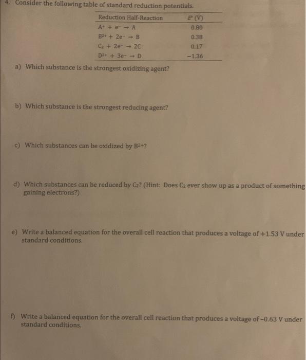 Solved 4. Consider the following table of standard reduction | Chegg.com