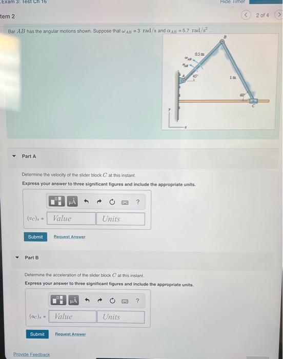Solved Bar AB has the angular motions shown. Suppose that | Chegg.com