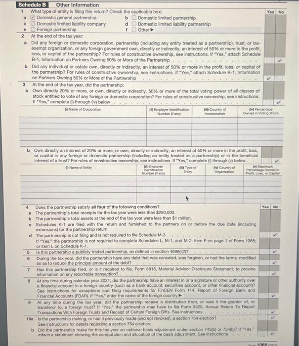 Form 1065(2021)Form 1005 (porr) Analysis of Net | Chegg.com