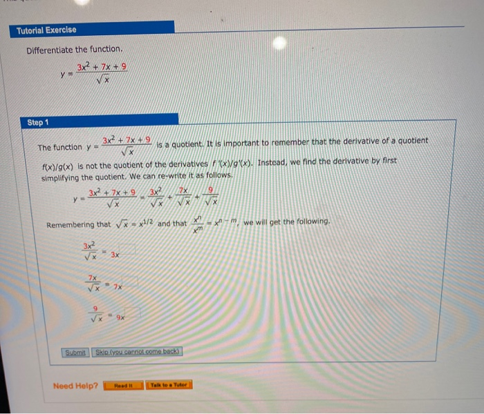 Solved Tutorial Exercise Differentiate the function. y - 3x2 | Chegg.com