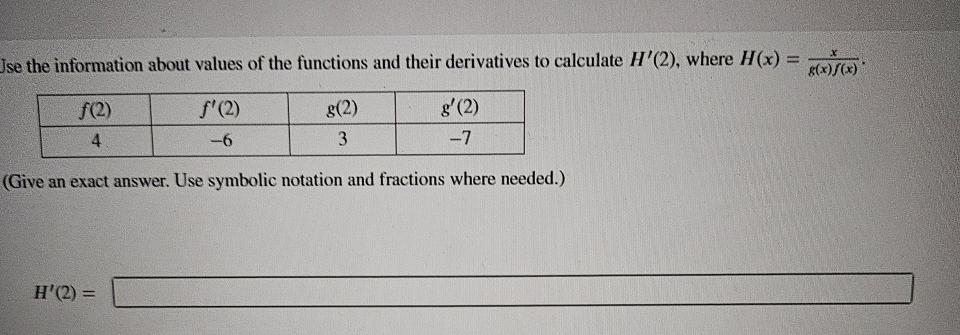 Solved Jse the information about values of the functions and | Chegg.com
