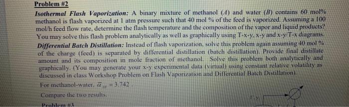 Solved Problem #2 Isothermal Flash Vaporization: A binary | Chegg.com