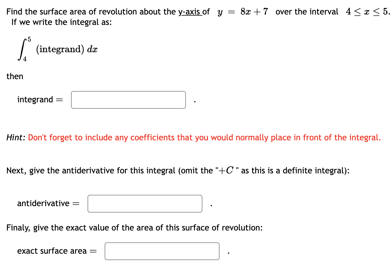Solved Find the surface area of revolution about the y-axis | Chegg.com