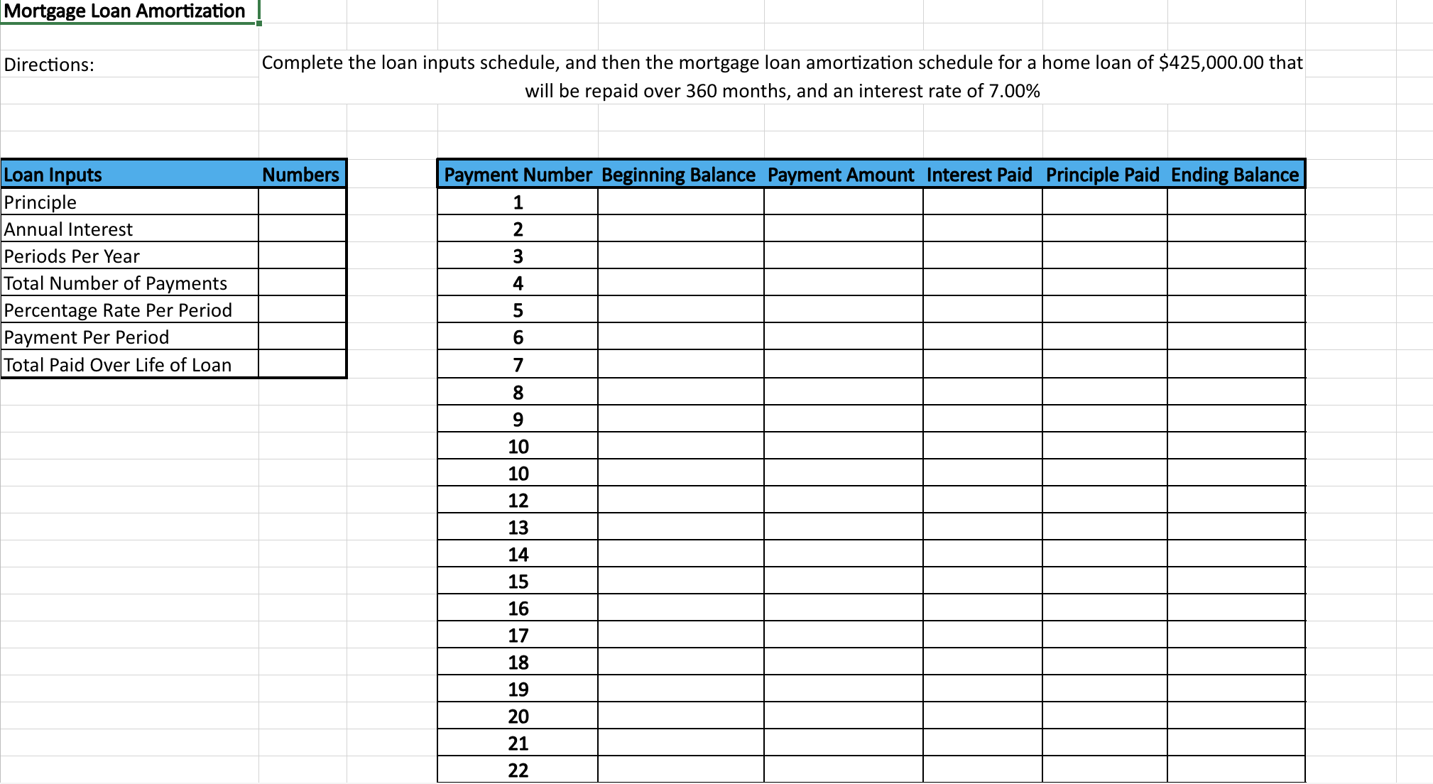 Solved Mortgage Loan AmortizationDirections:Complete the | Chegg.com
