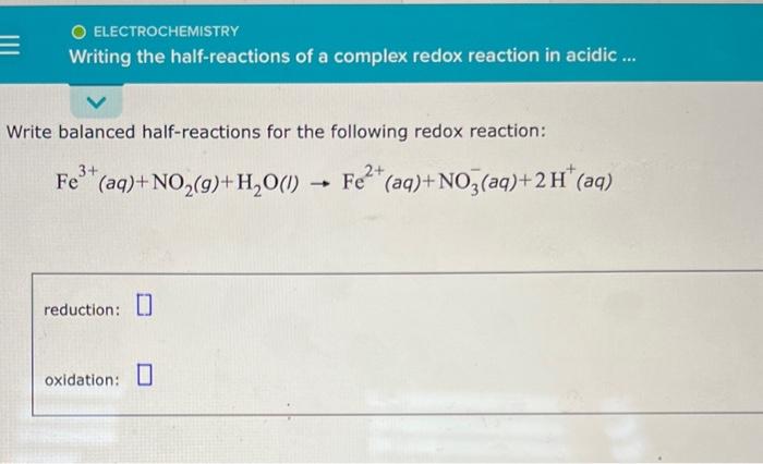 Solved Write balanced half-reactions for the following redox | Chegg.com