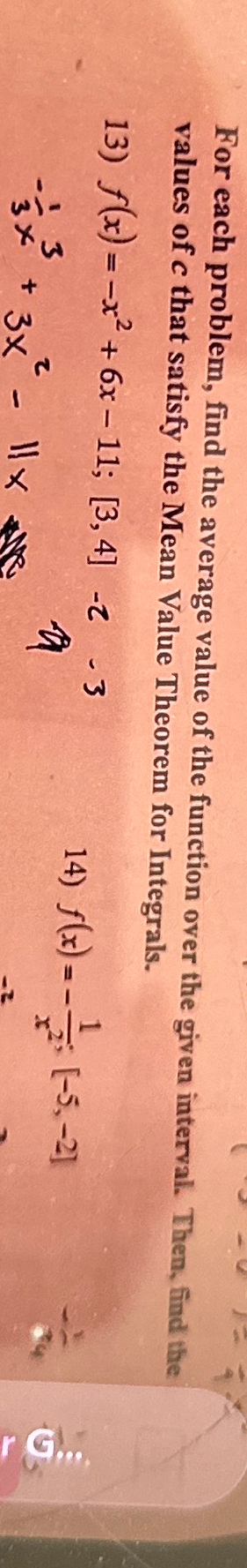 Solved For each problem, find the average value of the | Chegg.com