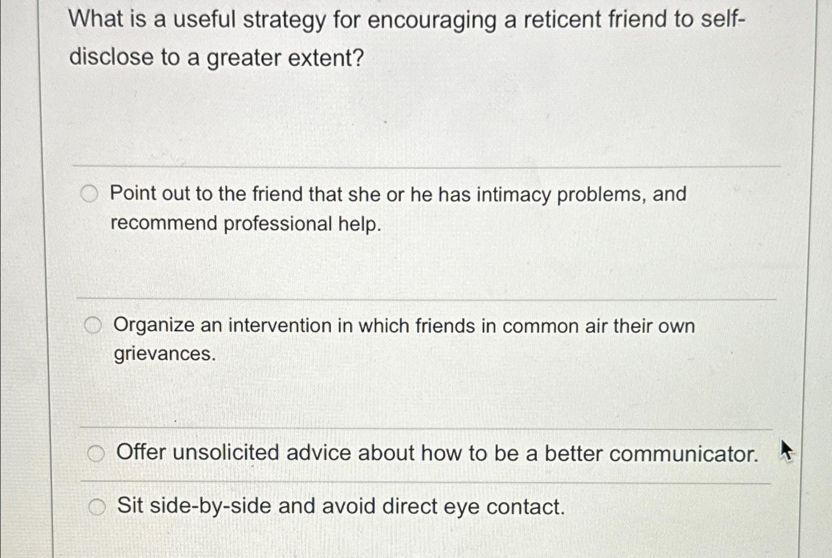 Solved What is a useful strategy for encouraging a reticent | Chegg.com