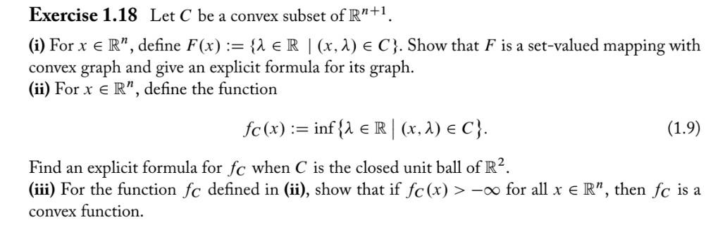 Solved Exercise 1.18 Let C be a convex subset of Rn+1. (i) | Chegg.com