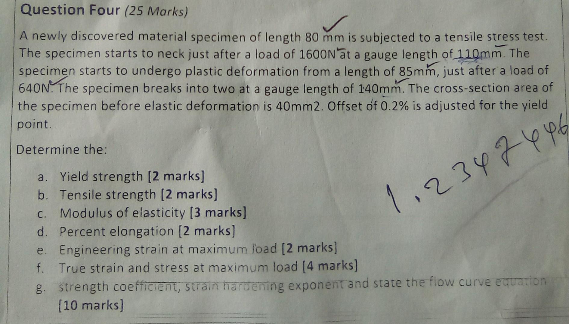 Solved A newly discovered material specimen of length 80 mm | Chegg.com