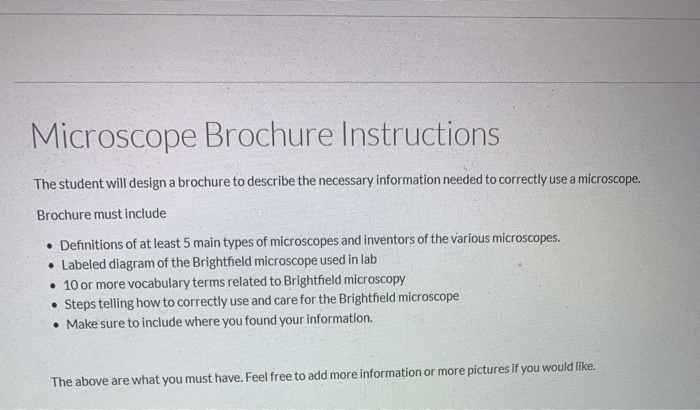 Solved Microscope Brochure Instructions The student will | Chegg.com