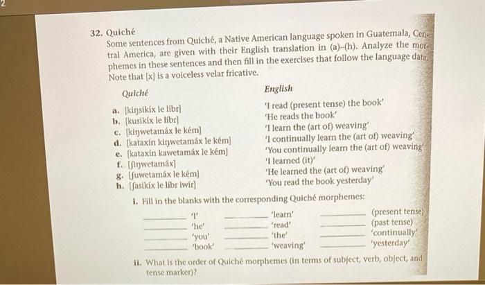 32. Quiché Some sentences from Quiché, a Native | Chegg.com
