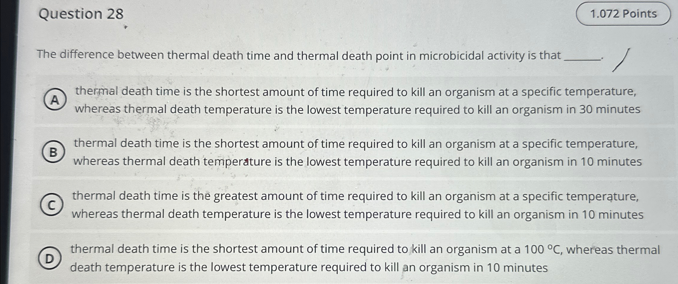 Solved Question 28The difference between thermal death time | Chegg.com