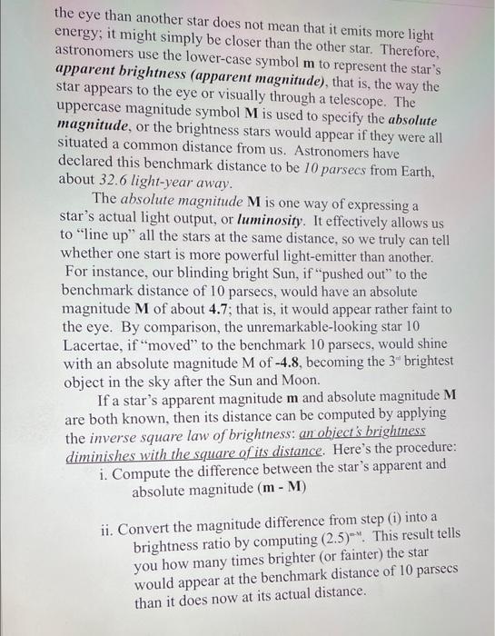 Solved the eye than another star does not mean that it emits | Chegg.com