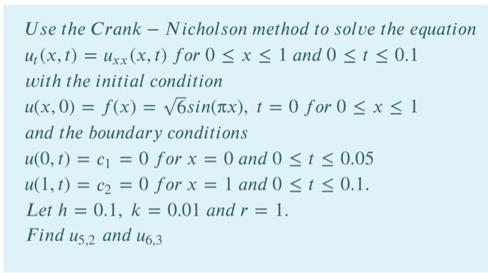 Solved Use the Crank – Nicholson method to solve the | Chegg.com