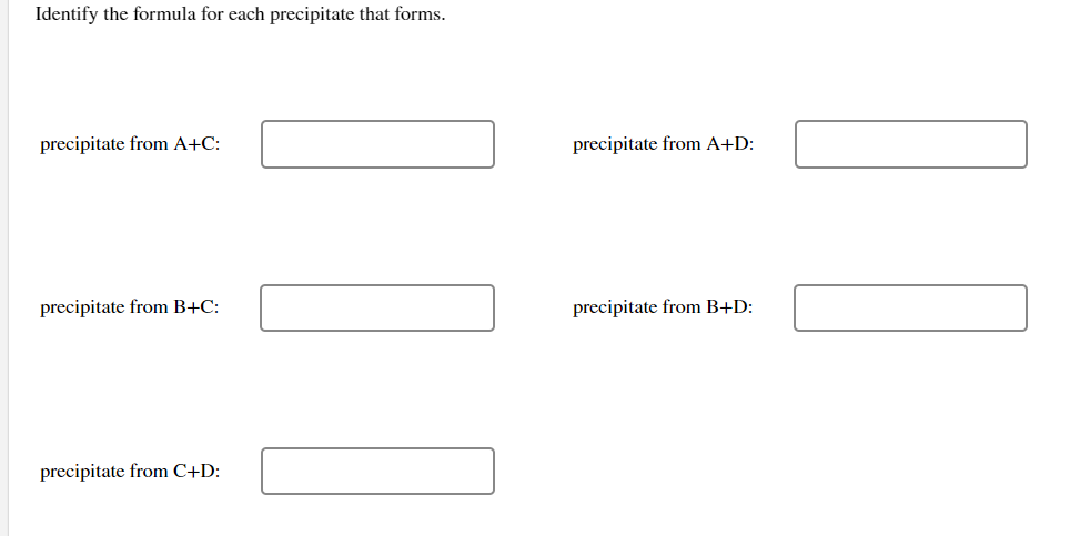 Solved Identify the formula for each precipitate that | Chegg.com