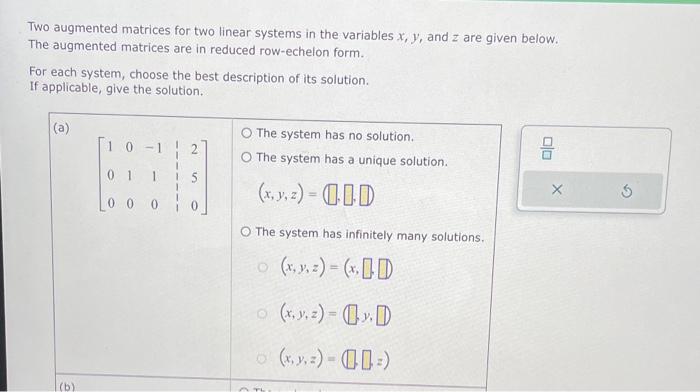 Solved Two augmented matrices for two linear systems in the | Chegg.com