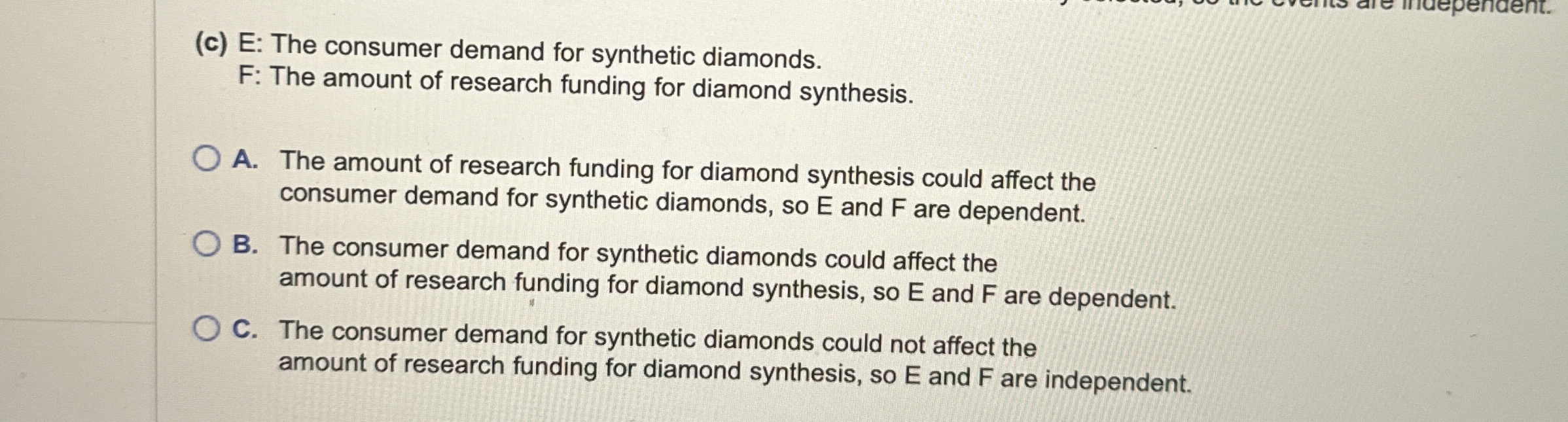 Solved (c) ﻿E: The consumer demand for synthetic diamonds.F | Chegg.com