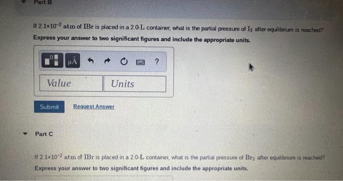Solved For the equilibrium 2IBr(g)⇌I2(g)+Br2(g)Kp=8.5×10−3 | Chegg.com