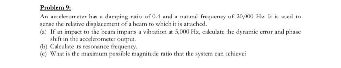Solved Problem 9: An accelerometer has a damping ratio of | Chegg.com