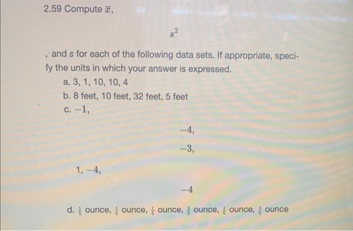 Solved , and s for each of the following data sets. If | Chegg.com