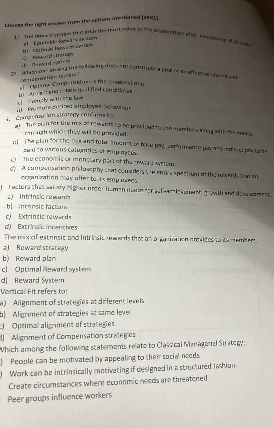 Solved Choose the right answer from the options mentioned ( | Chegg.com