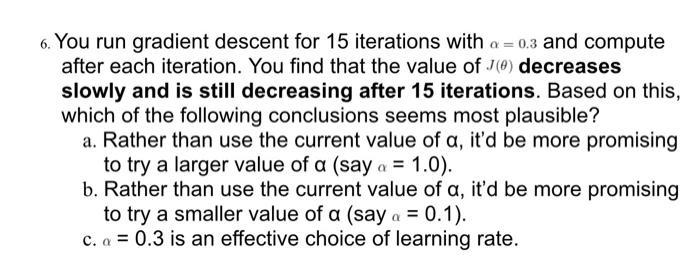 Solved 6. You run gradient descent for 15 iterations with | Chegg.com