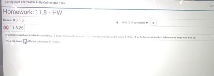 Solved Spring 2021 REF 274854 Fully-Online MGF 1106 Sen | Chegg.com
