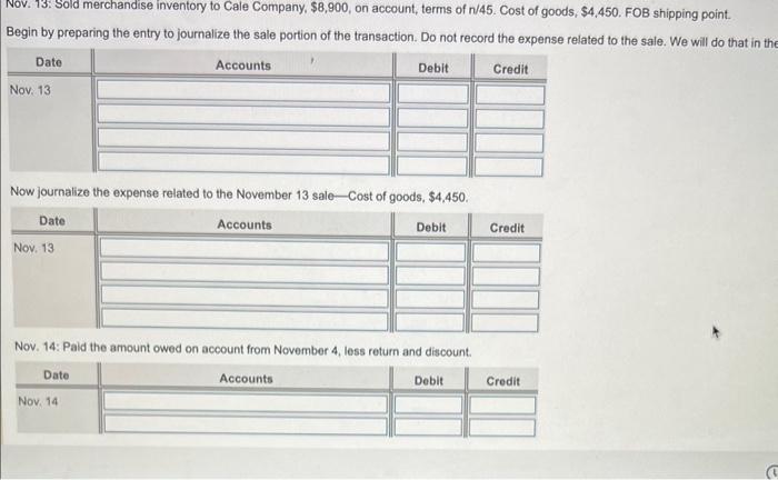 Solved Nov. 4 Purchased merchandise inventory on account | Chegg.com