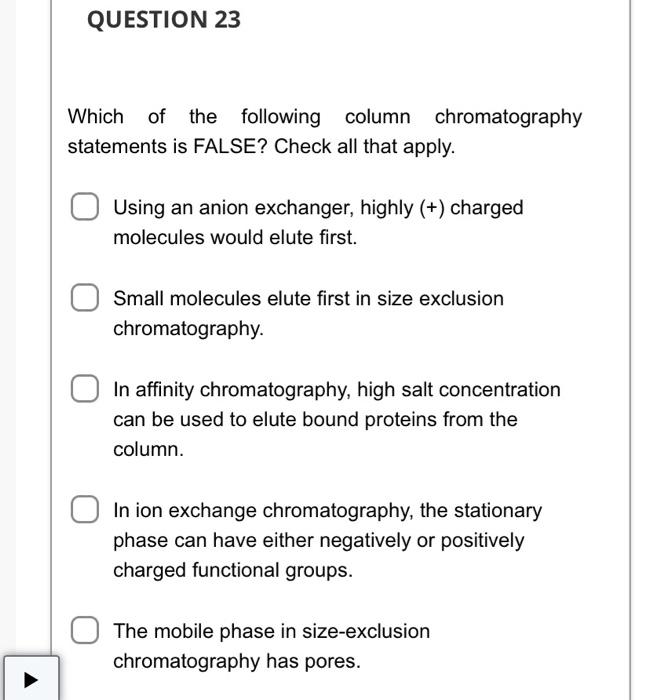 Solved Which of the following column chromatography | Chegg.com