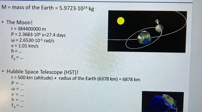 Solved M= mass of the Earth =5.9723⋅1024 kg - The Moon! | Chegg.com