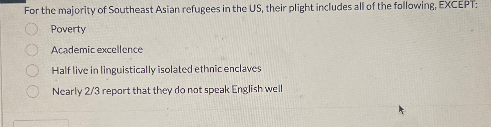 Solved For the majority of Southeast Asian refugees in the | Chegg.com