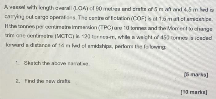 Solved A vessel with length overall (LOA) of 90 metres and | Chegg.com