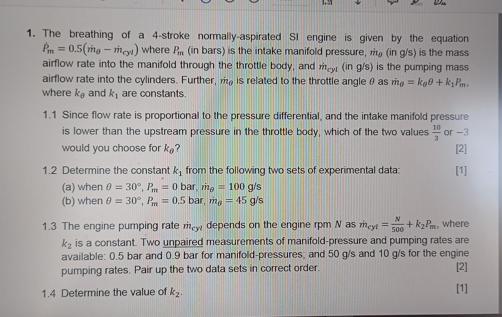 Solved The breathing of a 4-stroke normally-aspirated SI | Chegg.com