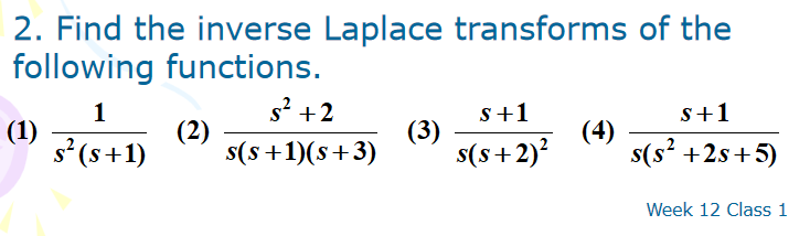Solved 2. Find the inverse Laplace transforms of the | Chegg.com