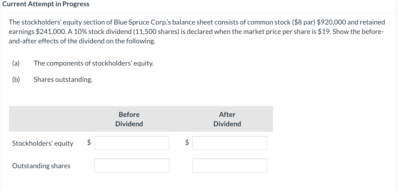 Solved Current Attempt in Progress The stockholders' equity | Chegg.com