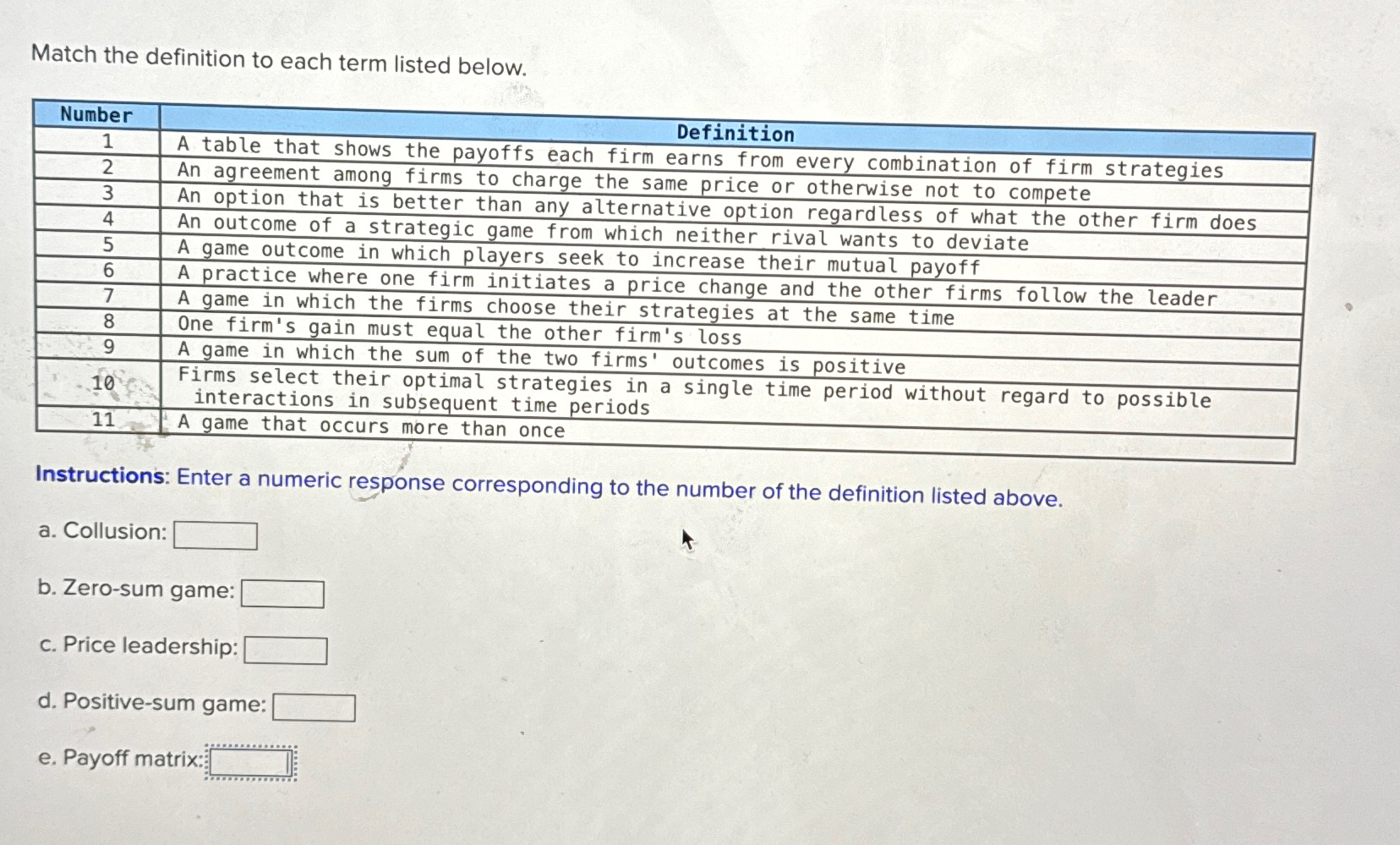 Solved Match the definition to each term listed | Chegg.com