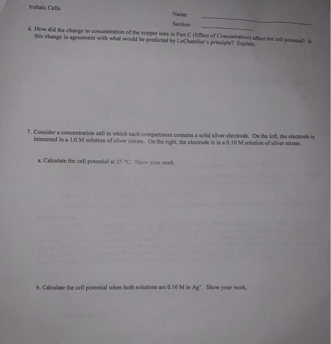 Solved C. Effect of Concentration 4. Use the cell potentials | Chegg.com