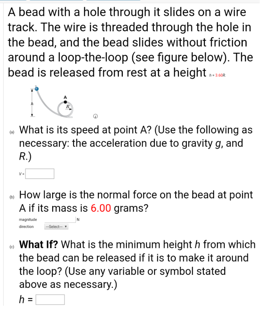 Solved A bead with a hole through it slides on a wire track. | Chegg.com
