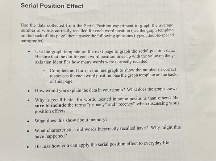 Solved Use the data collected from the Serial Position | Chegg.com