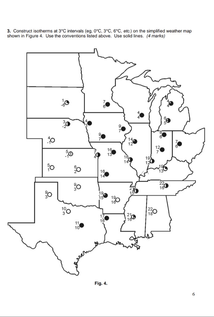 Solved 3. Construct isotherms at 3∘C intervals | Chegg.com