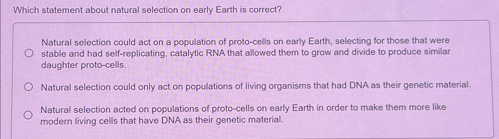 Solved Which statement about natural selection on early | Chegg.com