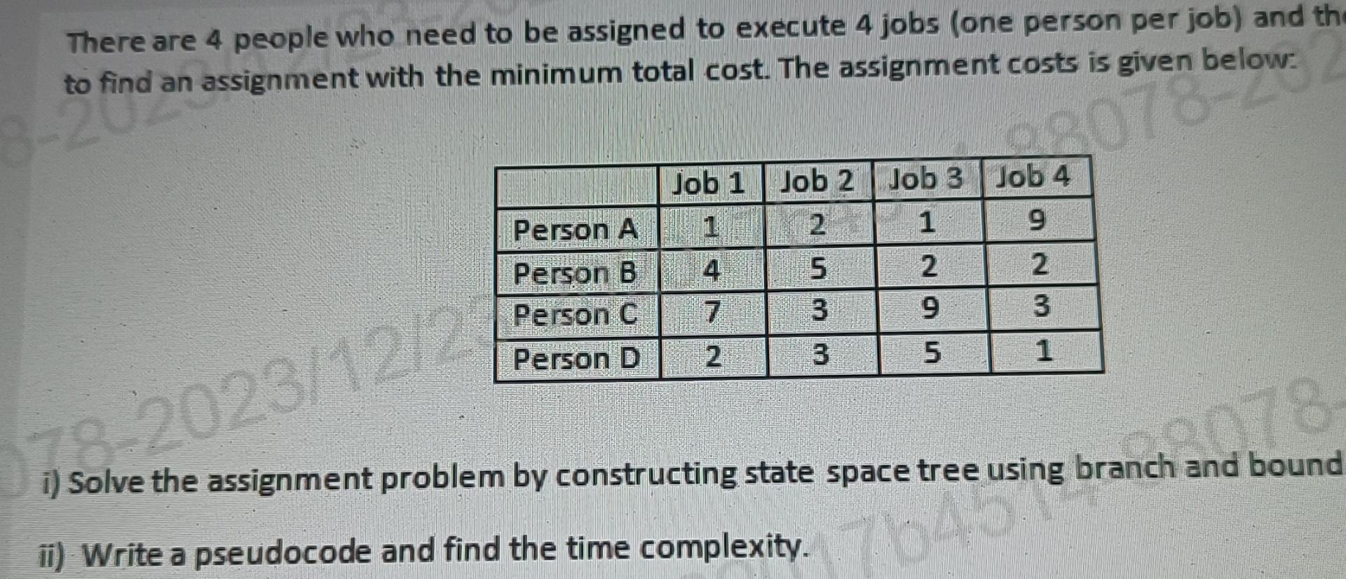 Solved There are 4 people who need to be assigned to execute | Chegg.com