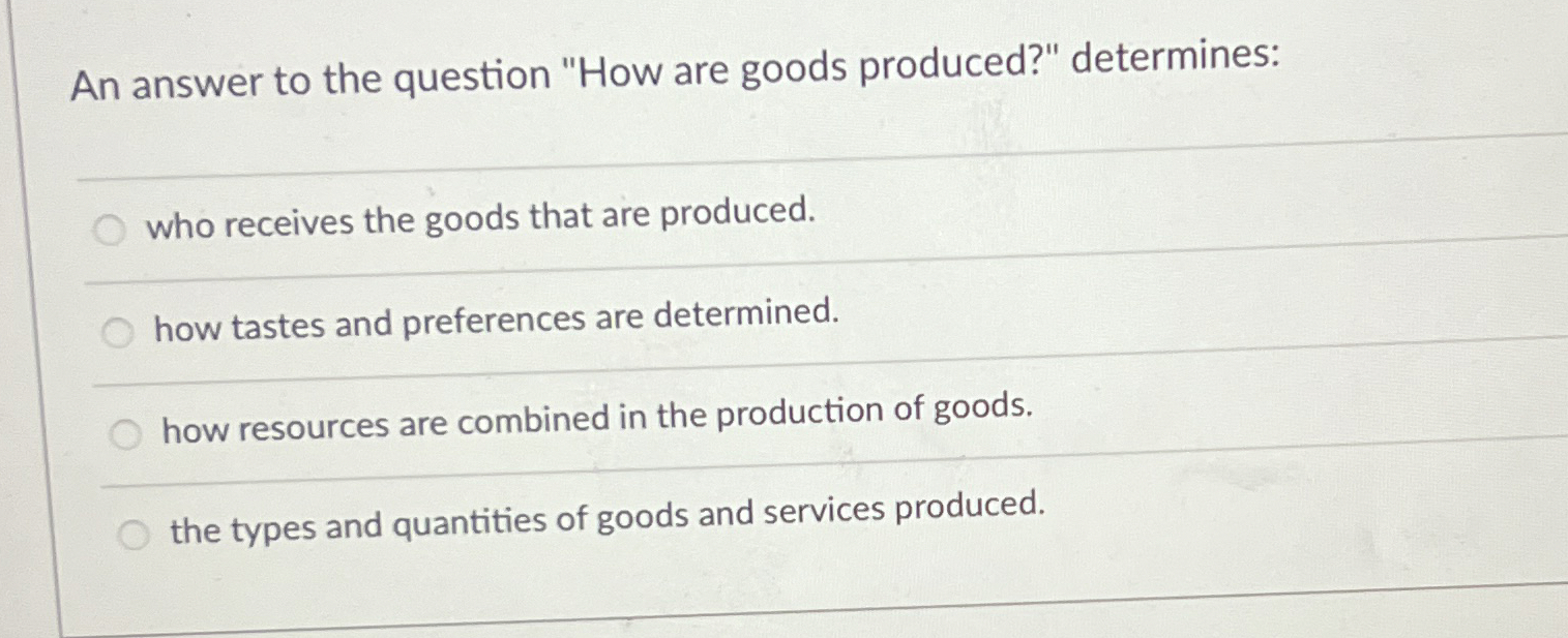 Solved An answer to the question "How are goods produced?" | Chegg.com