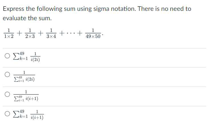Solved Express the following sum using sigma notation. There | Chegg.com