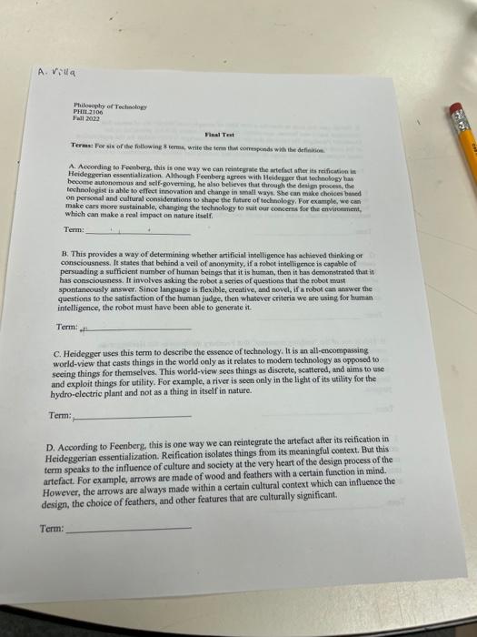Philosophy of Technology PHIL.2106 Final Test Review | Chegg.com