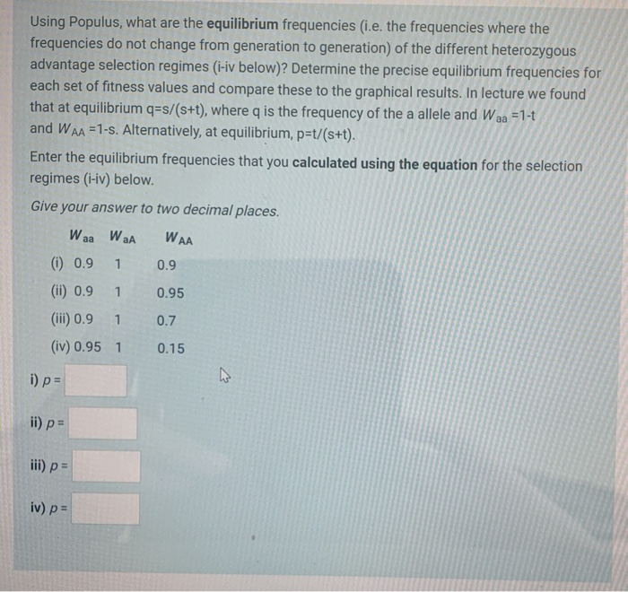 Solved Using Populus, what are the equilibrium frequencies | Chegg.com