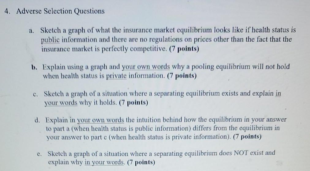 Solved 4. Adverse Selection Questions a. Sketch a graph of | Chegg.com